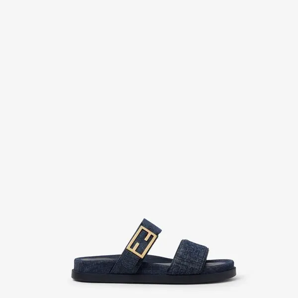 Fendi Ff Baguette Denim Slides