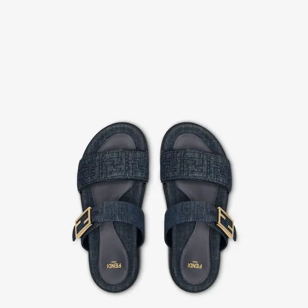 Fendi Ff Baguette Denim Slides