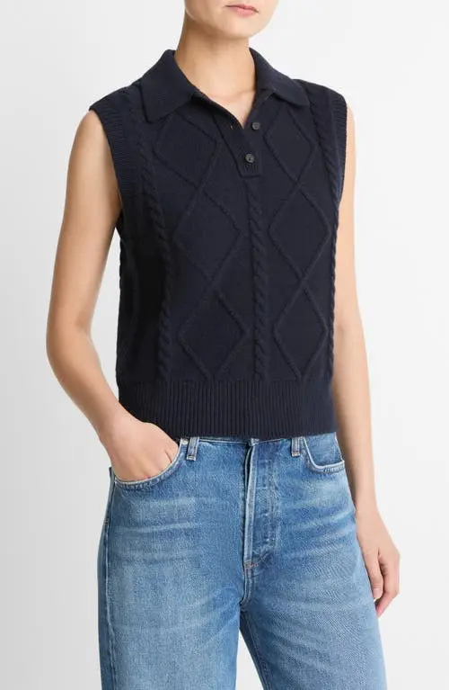 Vince Polo Cable Vest - Coastal