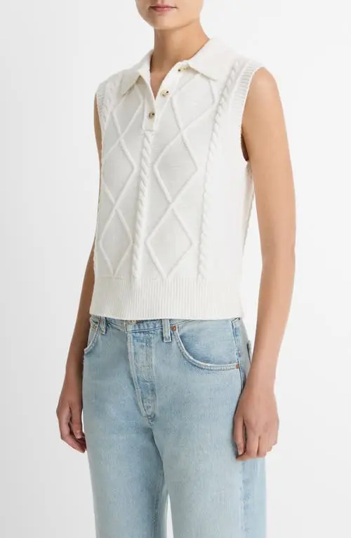 Vince Polo Cable Vest - White