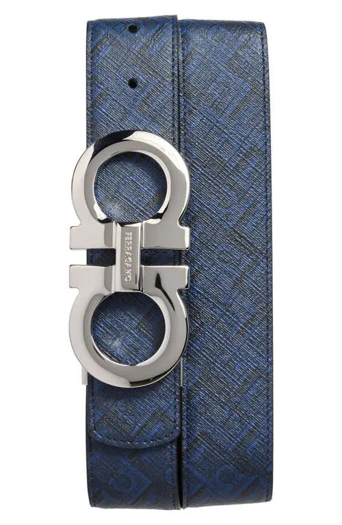 FERRAGAMO Double Gancio Reversible Belt - New Navy Nero