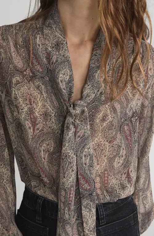 FRAME Paisley Tie Neck Silk Shirt