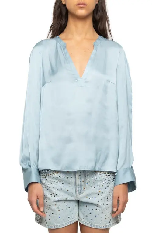Zadig&Voltaire Torny Satin Split Neck Top - Sky