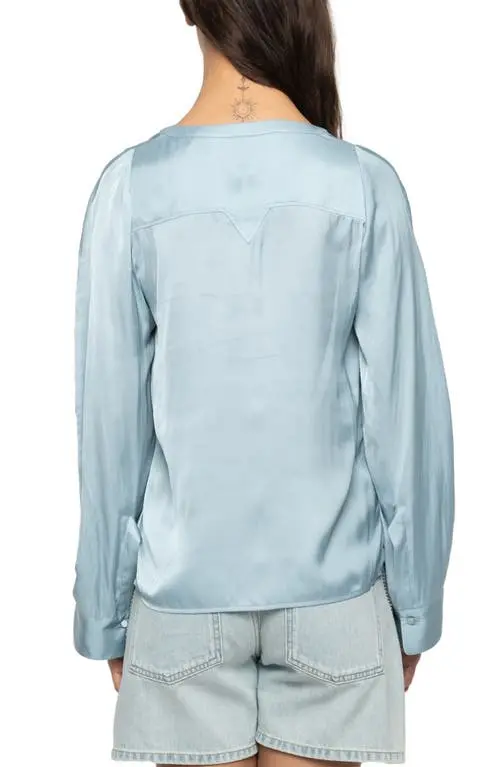 Zadig&Voltaire Torny Satin Split Neck Top - Sky
