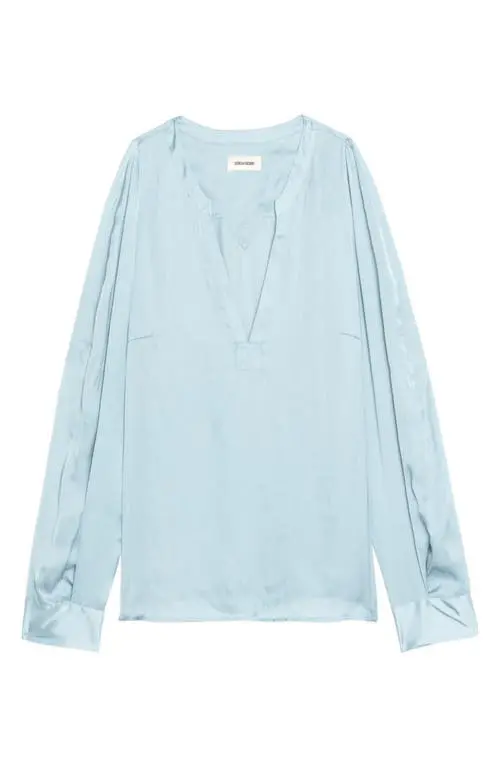 Zadig&Voltaire Torny Satin Split Neck Top - Sky