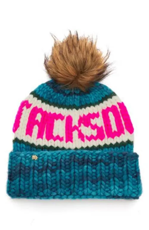 Lele Sadoughi Jackson Hole Merino Wool Beanie With Faux Fur Pompom - Ocean
