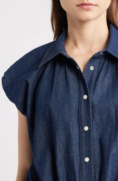 FRAME Shell Denim Puff Sleeve Crop Top
