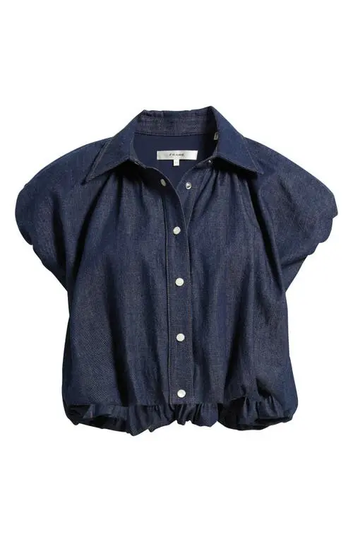 FRAME Shell Denim Puff Sleeve Crop Top
