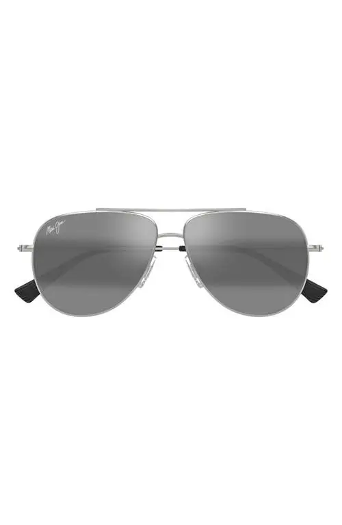 Maui Jim Hauloli Xs 56mm Polarized Aviator Sunglasses - Silver