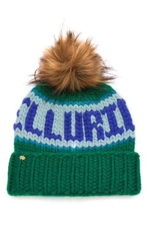 Lele Sadoughi Telluride Faux Fur Pompom Merino Wool Beanie - Kelly Green