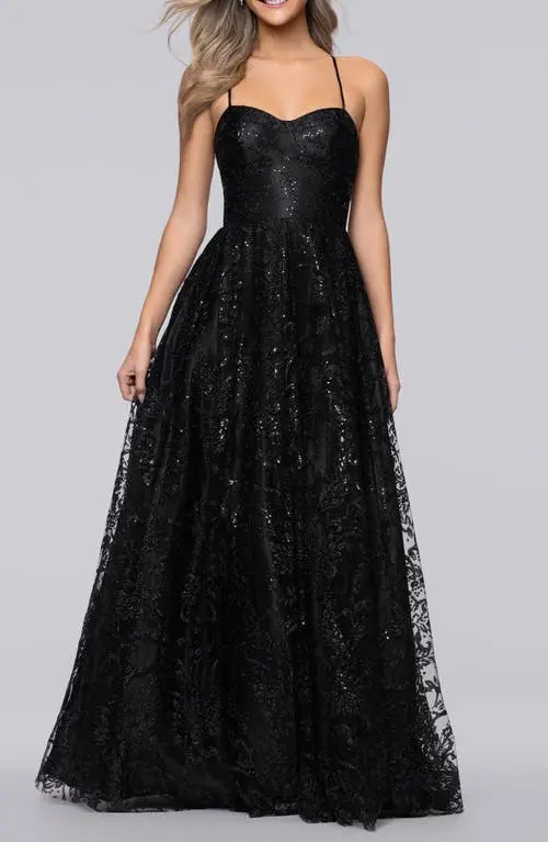 BLONDIE NITES Sequin And Mesh Gown - Black
