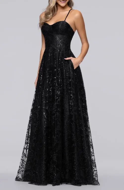 BLONDIE NITES Sequin And Mesh Gown - Black