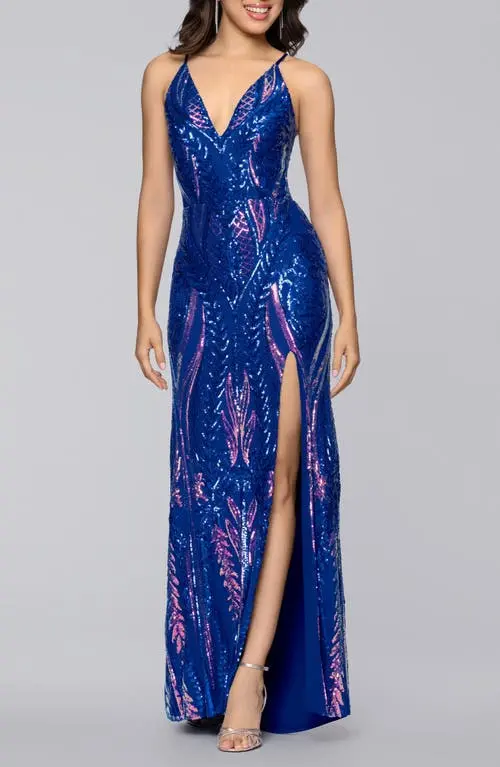BLONDIE NITES Sequin V-neck Gown