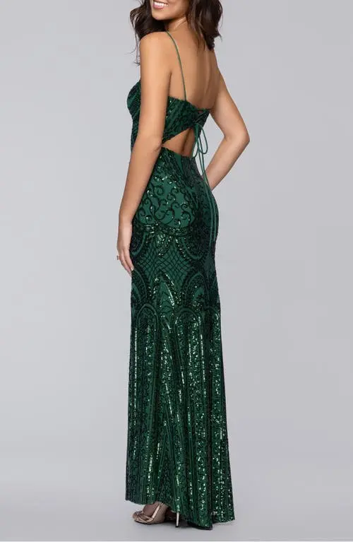 BLONDIE NITES Sequin Scroll Detail Body-con Gown