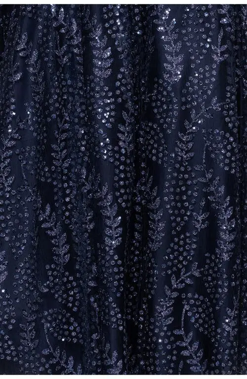 BLONDIE NITES Sequin And Mesh Gown - Navy