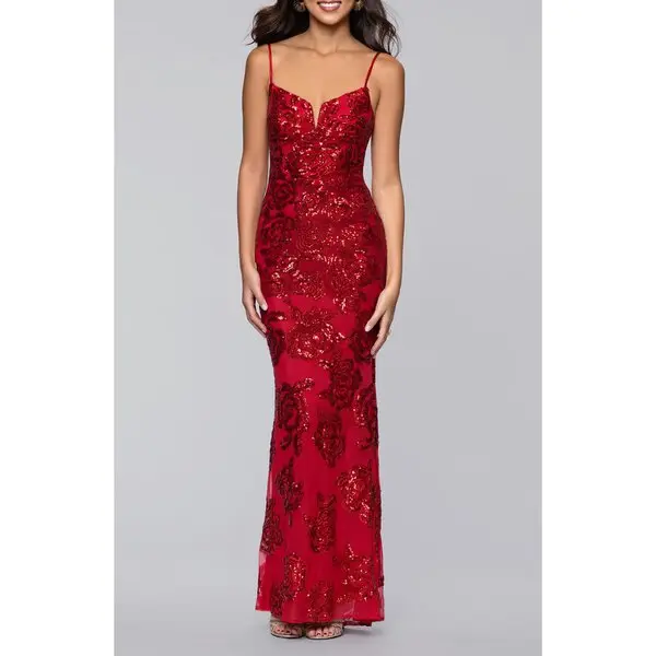 BLONDIE NITES Sequin Rose Gown - Red