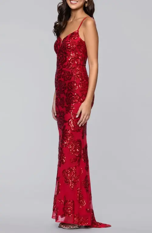 BLONDIE NITES Sequin Rose Gown - Red