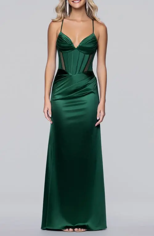 BLONDIE NITES Satin Column Gown - Hunter