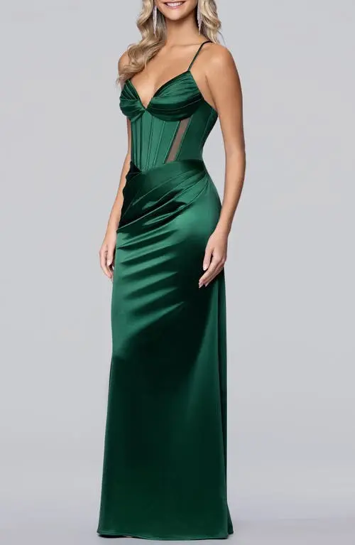 BLONDIE NITES Satin Column Gown - Hunter