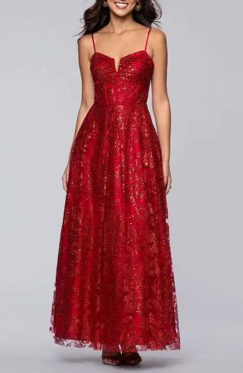 BLONDIE NITES Sequin Corset Gown - Red