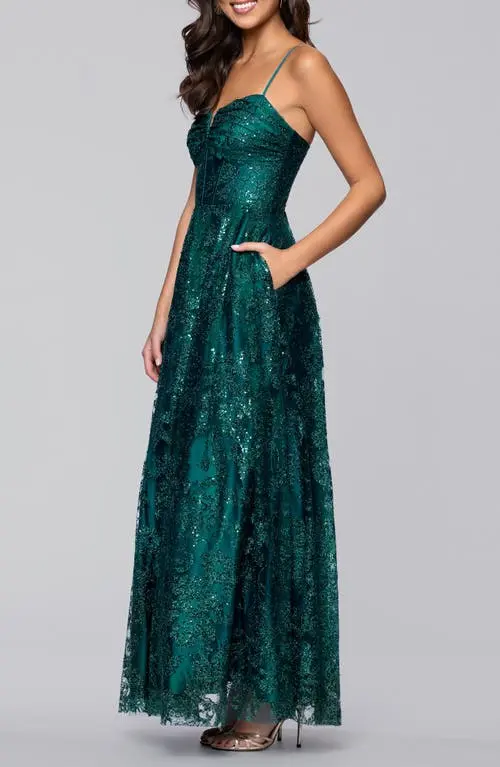 BLONDIE NITES Sequin Corset Gown - Teal