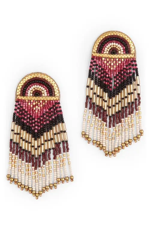 Deepa Gurnani Lisander Beaded Fringe Drop Earrings - Maroon