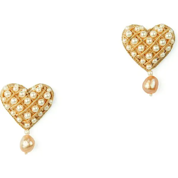 Deepa Gurnani Kalia Freshwater Pearl Heart Stud Earrings - Gold