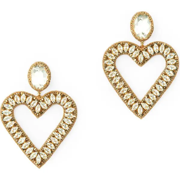 Deepa Gurnani Calluna Crystal & Beaded Heart Drop Earrings - Gold