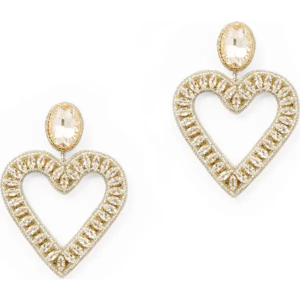 Deepa Gurnani Calluna Crystal & Beaded Heart Drop Earrings - Silver