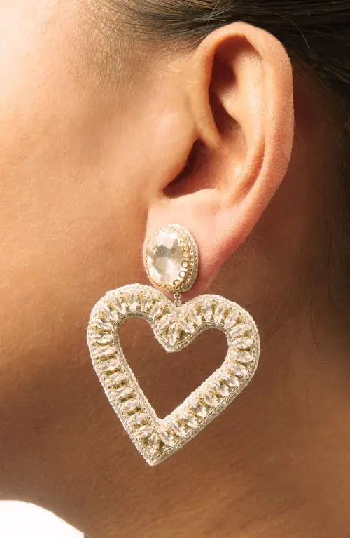 Deepa Gurnani Calluna Crystal & Beaded Heart Drop Earrings