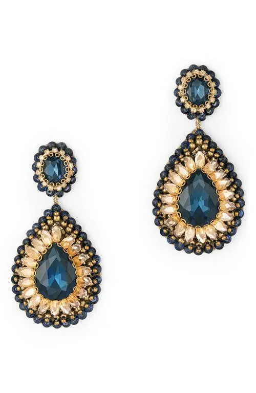 Deepa Gurnani Sisina Crystal Teardrop Earrings - Navy