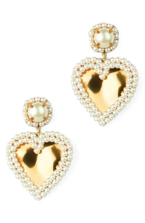 Deepa Gurnani Artis Faux Pearl Heart Drop Earrings - Gold