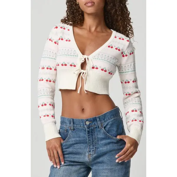 FLORENCE BY MILLS Ma Cherie Tie Front Crop Cardigan - Jet Stream Combo