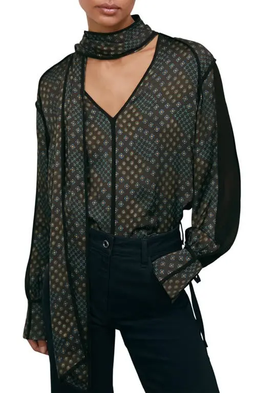 REISS Foulard Print Tie-front Button-up Shirt