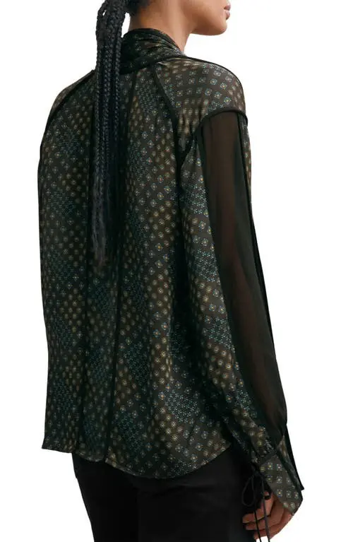 REISS Foulard Print Tie-front Button-up Shirt