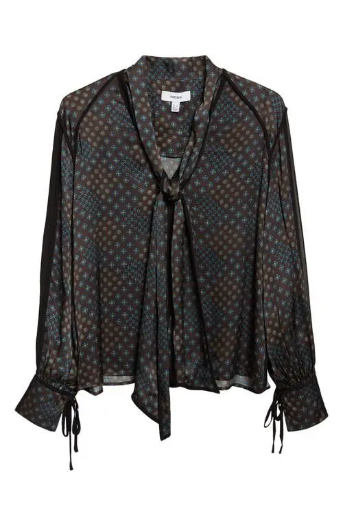 REISS Foulard Print Tie-front Button-up Shirt