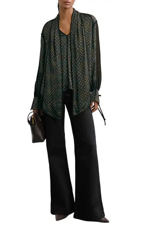 REISS Foulard Print Tie-front Button-up Shirt