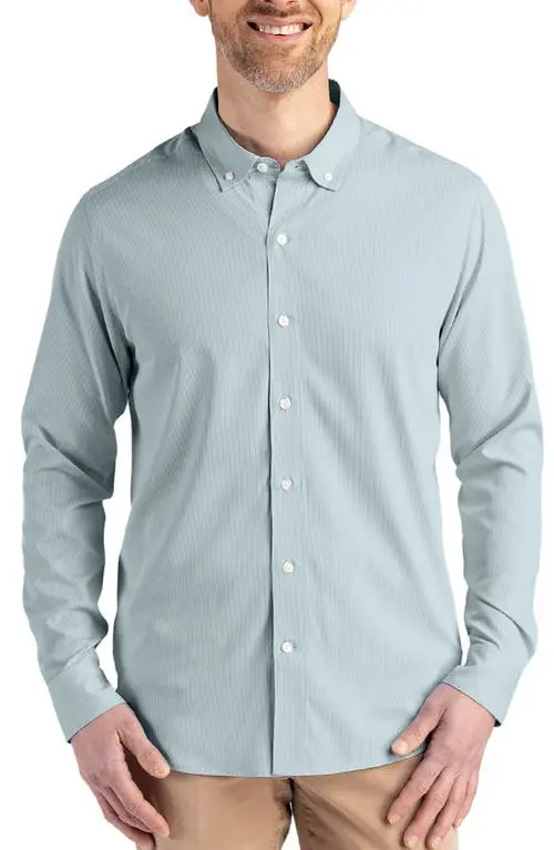 Cutter & Buck Skyline Epic Confidence Stripe Stretch Button-down Shirt - Hunter/white