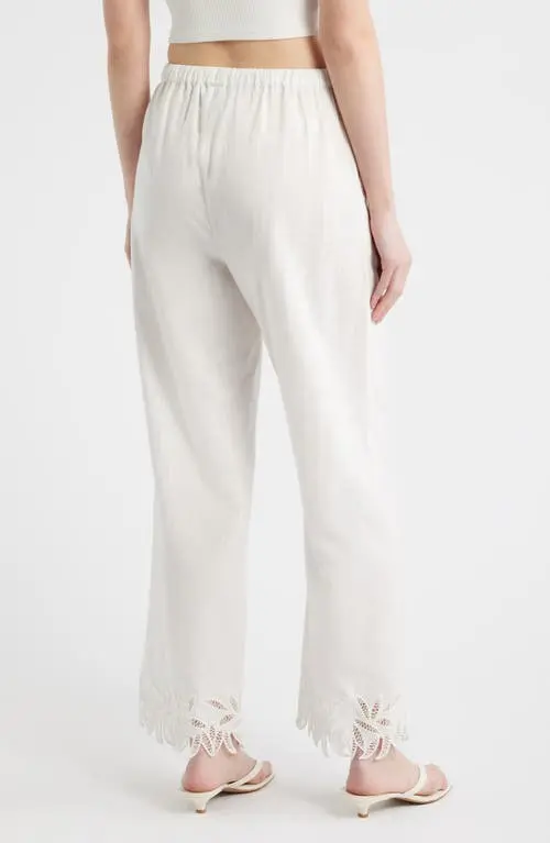Rails Emmie Cotton & Linen Drawstring Pants - White Palm Embroidery