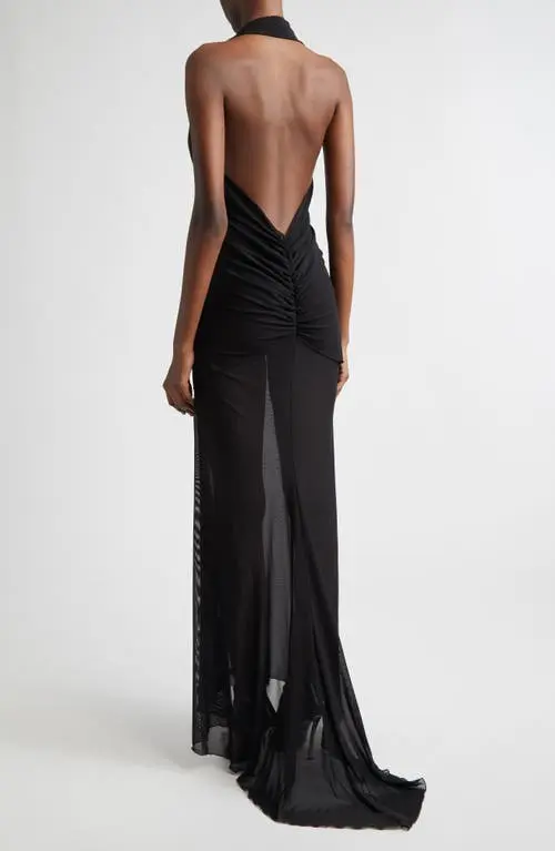 KIM SHUI Stretch Mesh Halter Dress - Black