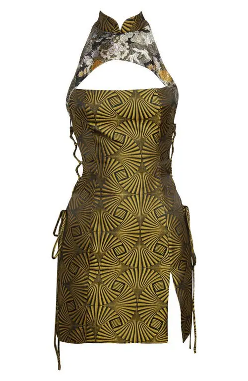 KIM SHUI Lace-up Brocade Minidress