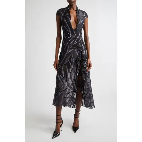 KIM SHUI Chiffon Plunge Neck Dress