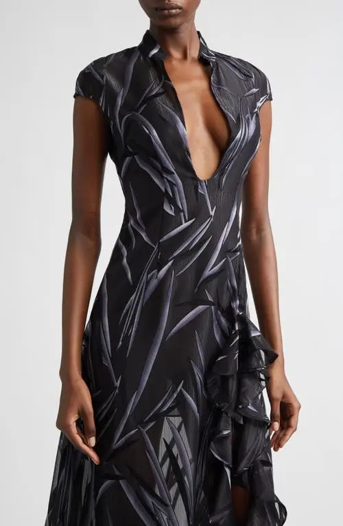 KIM SHUI Chiffon Plunge Neck Dress