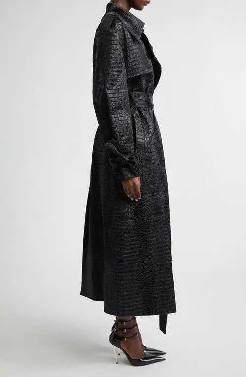 KIM SHUI Croc Embossed Faux Leather Trench Coat