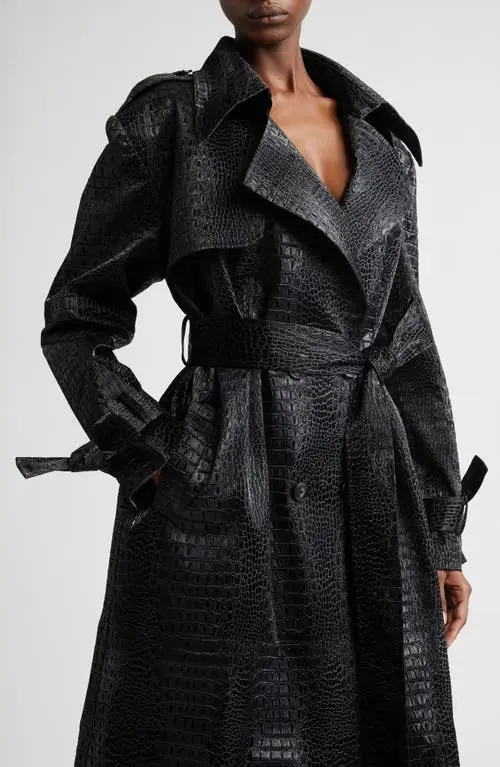 KIM SHUI Croc Embossed Faux Leather Trench Coat