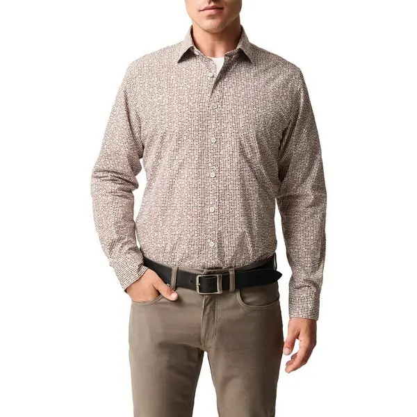 Rodd & Gunn Eastborne Sports Fit Dot Print Cotton Button-up Shirt - Olive