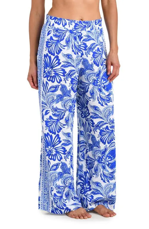 La Blanca Botanical Brocade Wide Leg Cover-up Pants - Lapis