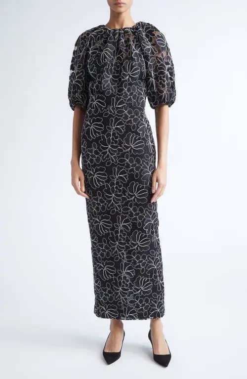 Lela Rose Naomi Floral Lace Column Dress