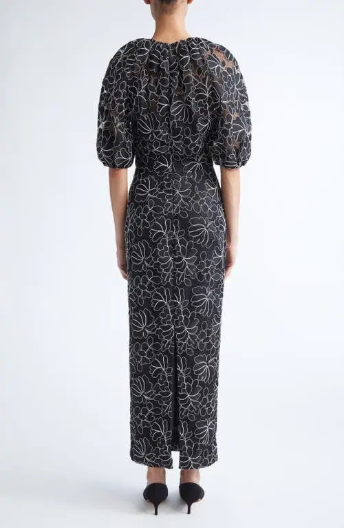 Lela Rose Naomi Floral Lace Column Dress