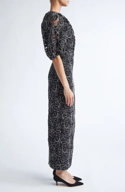 Lela Rose Naomi Floral Lace Column Dress